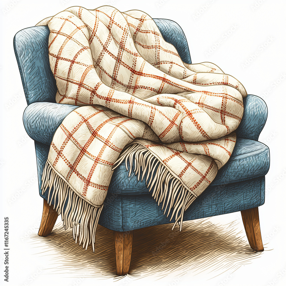 A COZY blanket folded over the arm of a reading chair. the blanket is ...
