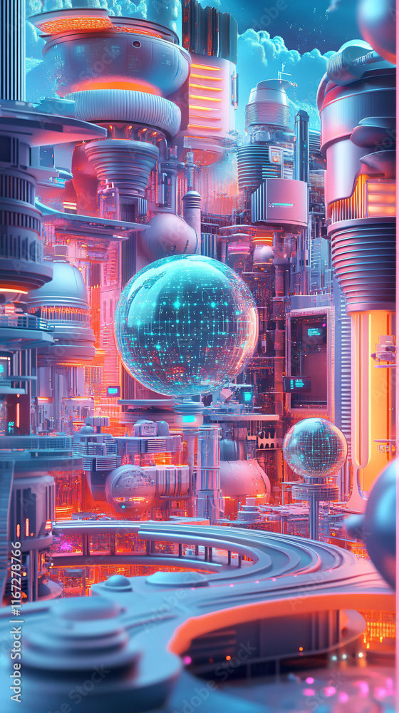 3D illustrations of artificial intelligence processes, including decision-making algorithms ...