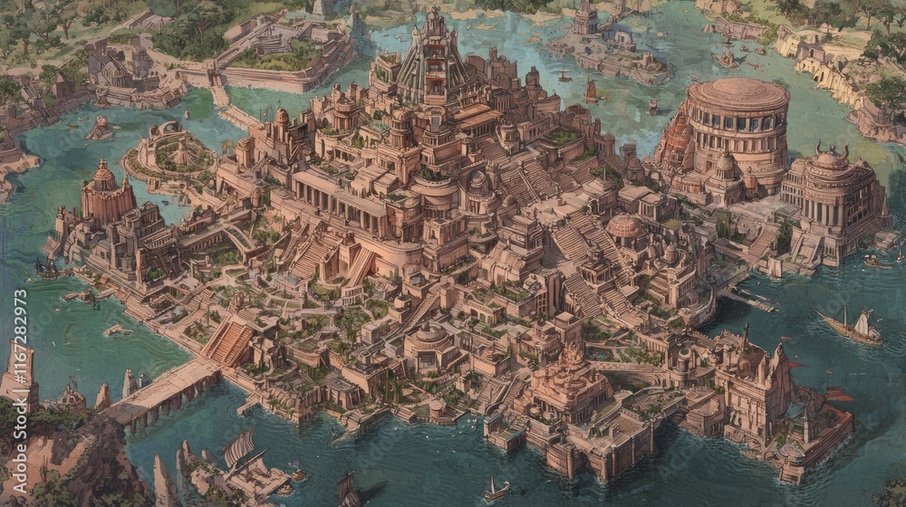 Sublime Exploration of Atlantis: Photorealistic Map with Mythical ...