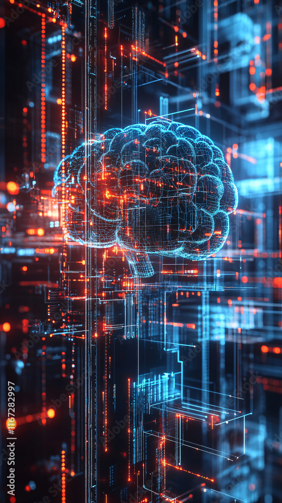 3D schematic of AI cognitive processing, depicting complex machine ... 3D schematic of AI cognitive processing, depicting complex machine ...