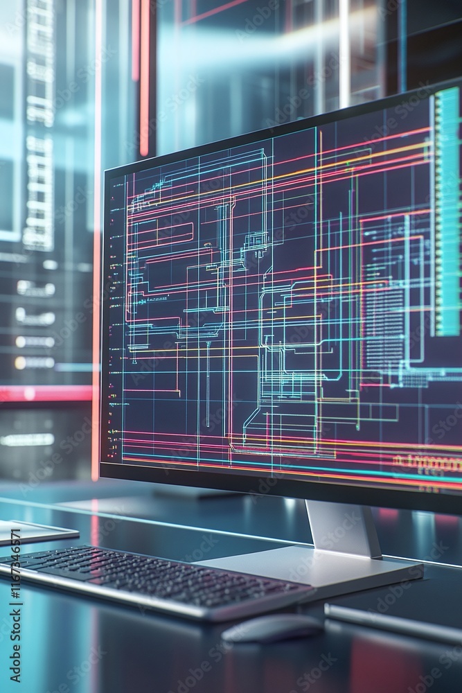 Ilustración de Stock CAD software showing an electrical grid map ...