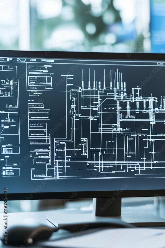 Detailed CAD blueprint of a power grid system with labeled substations ...