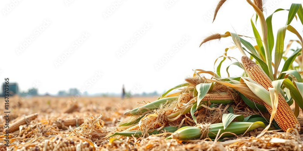 Foto de Stock Dried corn scattered on the ground with husks ...