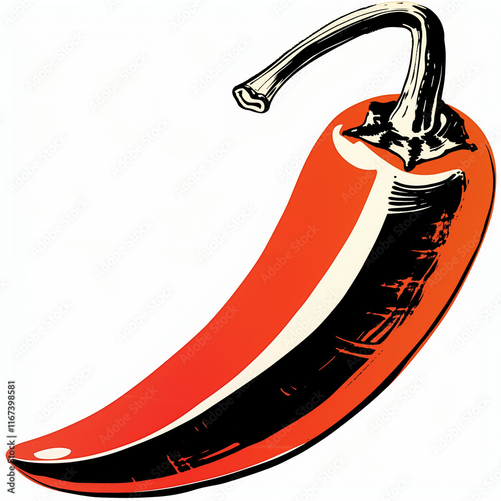 Vintage red chilli pepper illustration with bold colors, 1950s/1960s ...