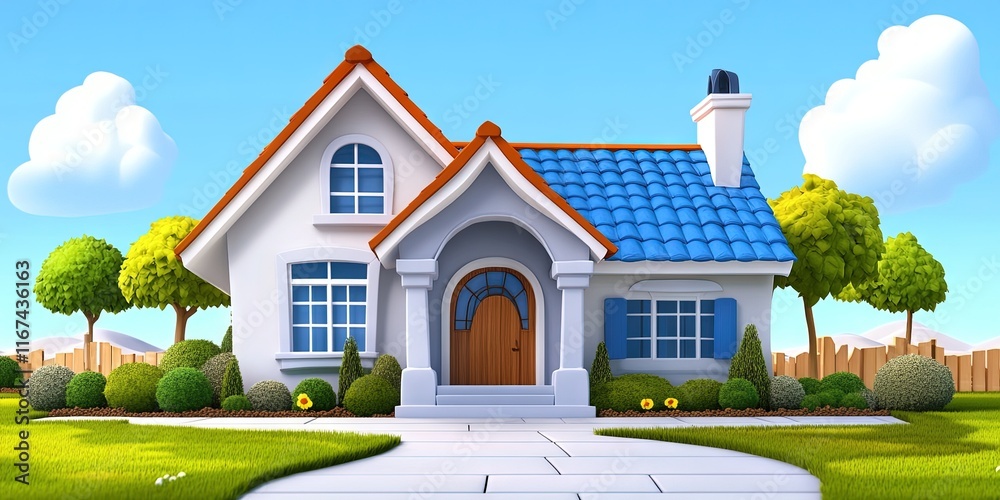 2D cartoon animation house with ranch style architecture Stock ...