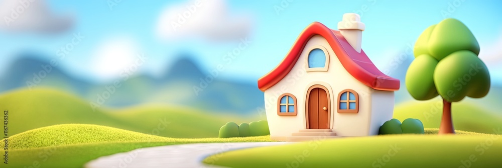 2D cartoon animation house with farmhouse architecture Stock ...