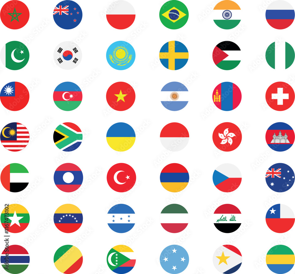 National flags in circle shape. National flags set. World flags. Flags ...