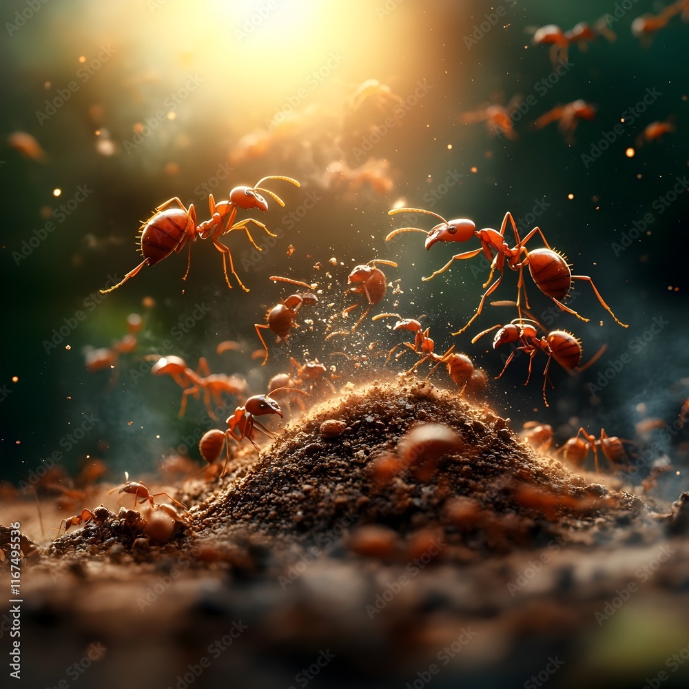 Detailed and dynamic digital painting depicting a swarm of ants ...