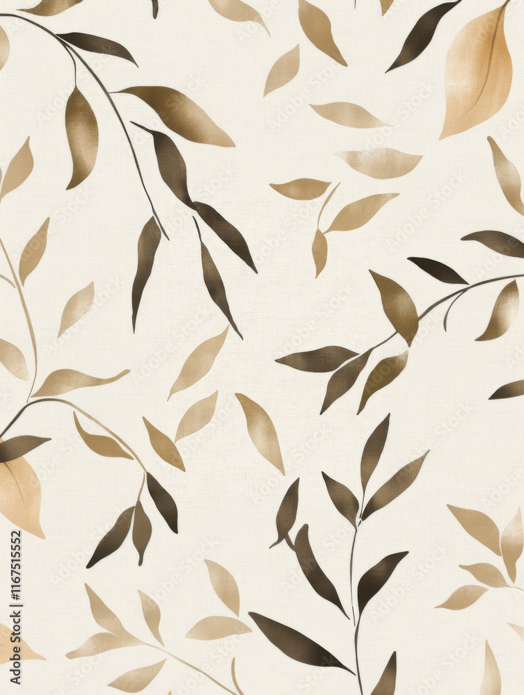 Autumn leaves Japanese style pattern in earth tones on neutral ...