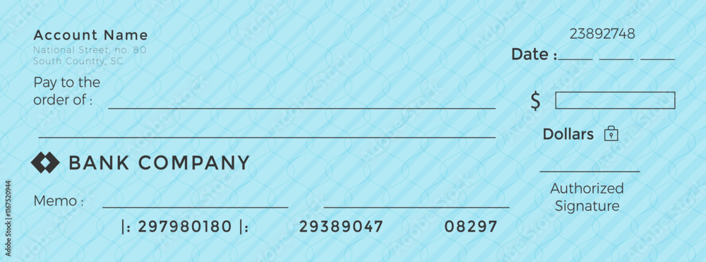 Blank bank cheque Personal desk check template with empty field Stock ...