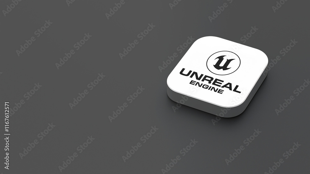 3D-rendered icon of the Unreal Engine app logo, featuring a sleek ...