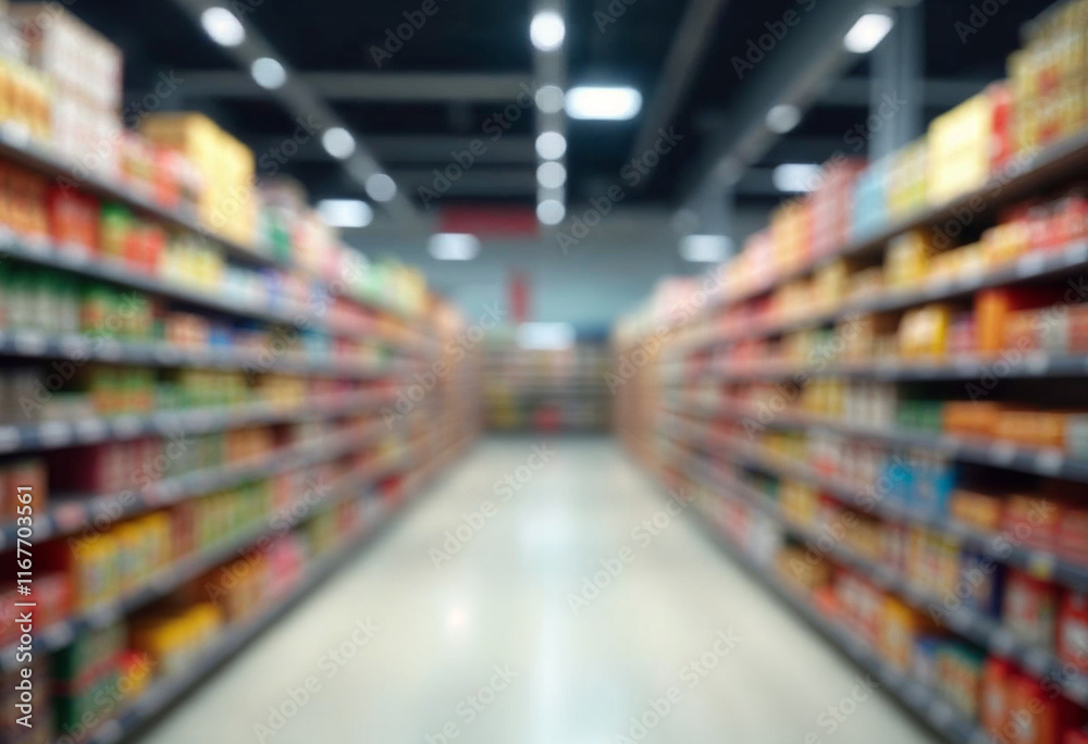 Blurry shopping shelves in supermarkets and department stores realistic ...