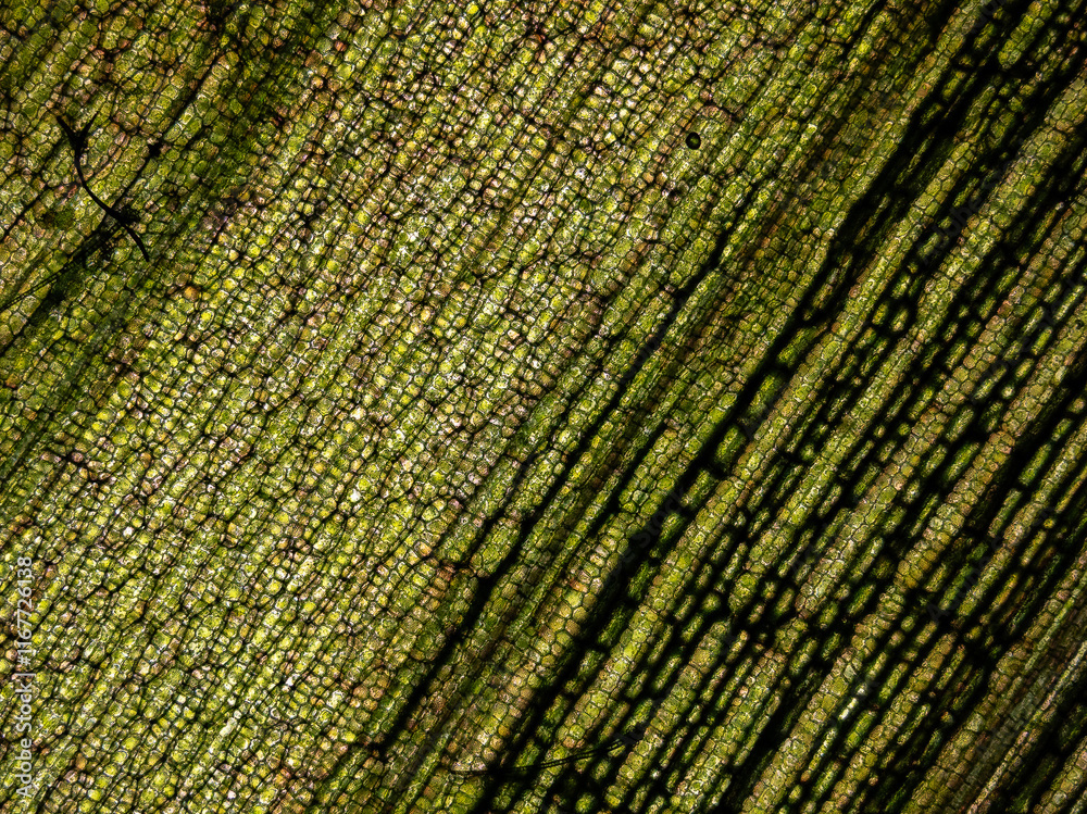 aquatic plant (Vallisneria gigantea) under the microscope showing ...