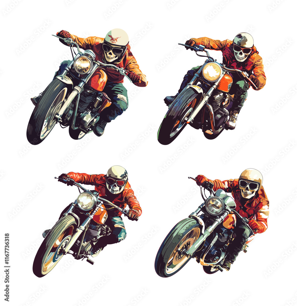 Helmet skull moto rider cartoon vector concepts . Skeleton head mask ...