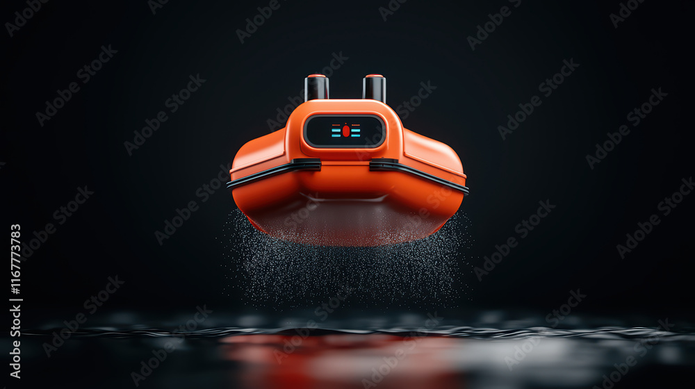 Autonomous shipping vessel hovering above water surface Stock ...