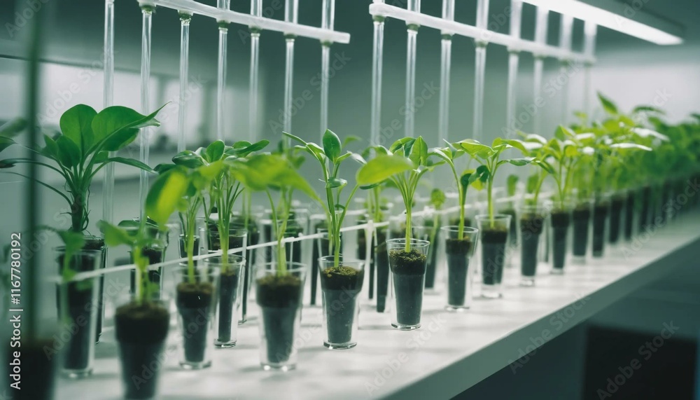 Young plants growing in a controlled environment, nurtured under ...