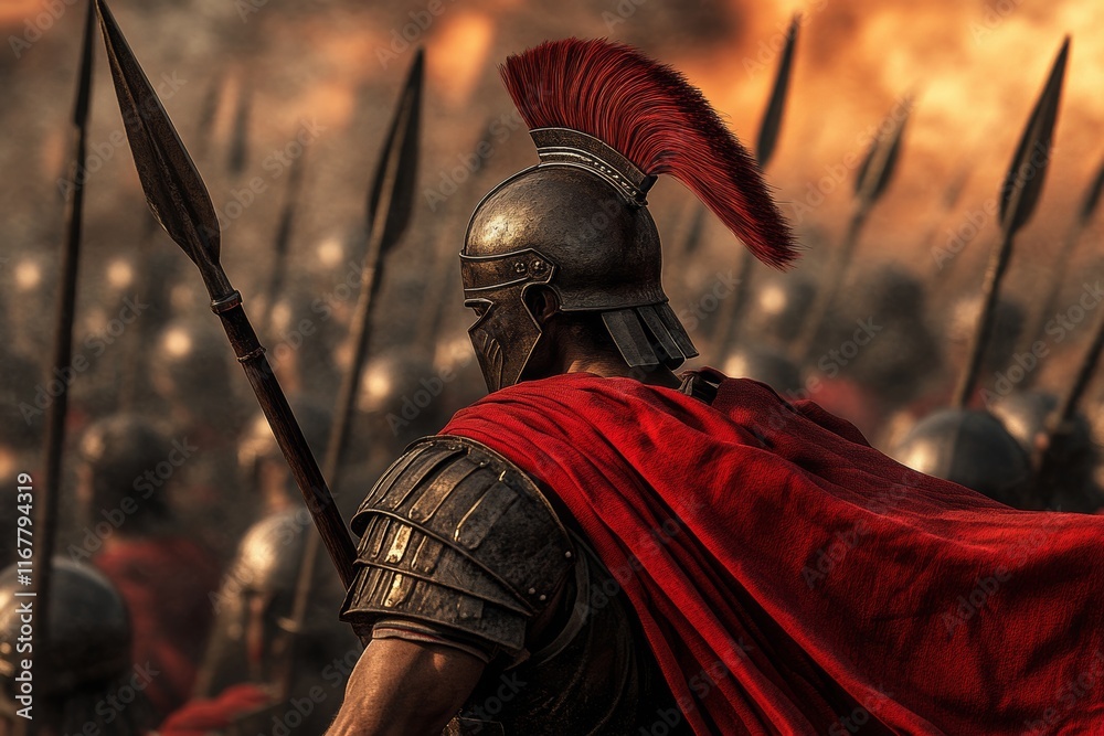 In the wake of a fierce battle, a Spartan warrior is seen amidst a ...