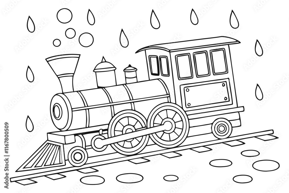 Vector de Stock Train Coloring Page: A charming steam engine train ...
