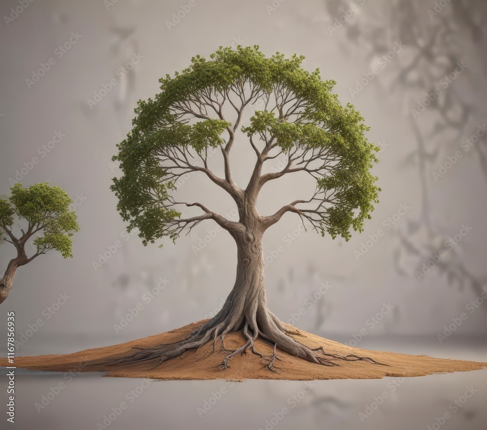 Illustration of a curved line with a family tree symbol at the end ...