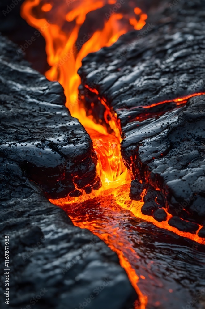 Molten Lava Flowing from a Volcano Eruption with Hot Magma and Lava ...