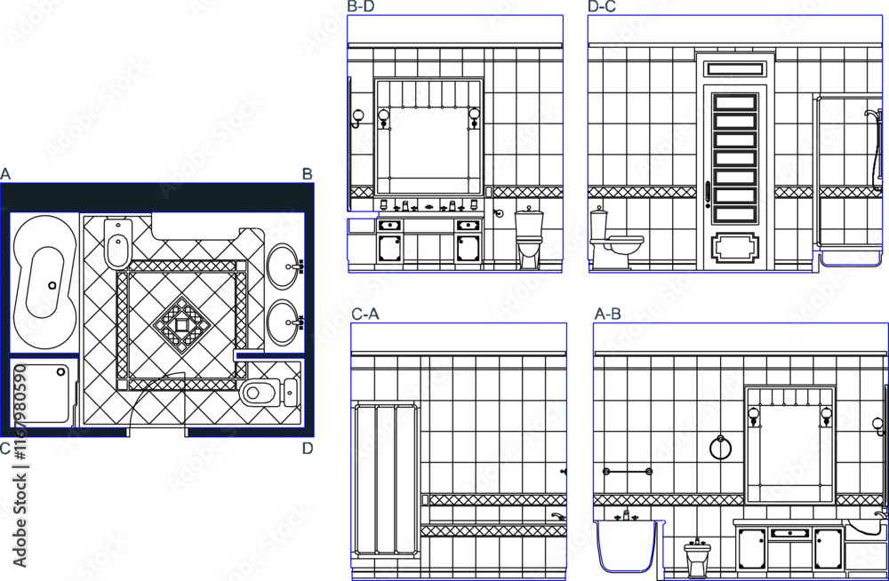 Vector sketch illustration silhouette design detail site plan view and ...