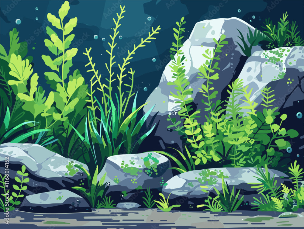 The Art of Underwater Landscaping: Aquascaping in Animated Style Stock ...