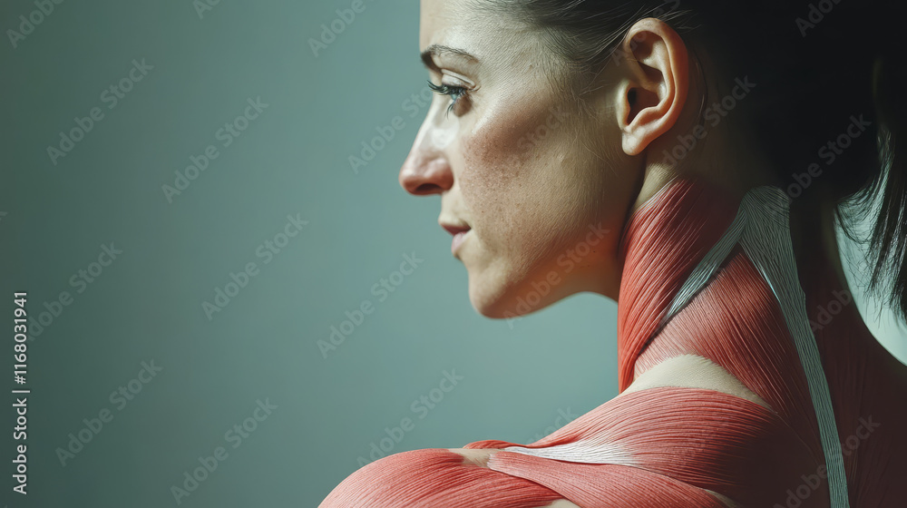 Muscle anatomy of woman shoulder, showcasing detailed muscle structure ...