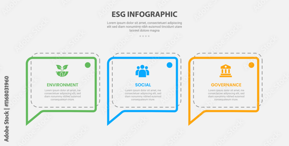 ESG infographic outline style with 3 point template with callout ...