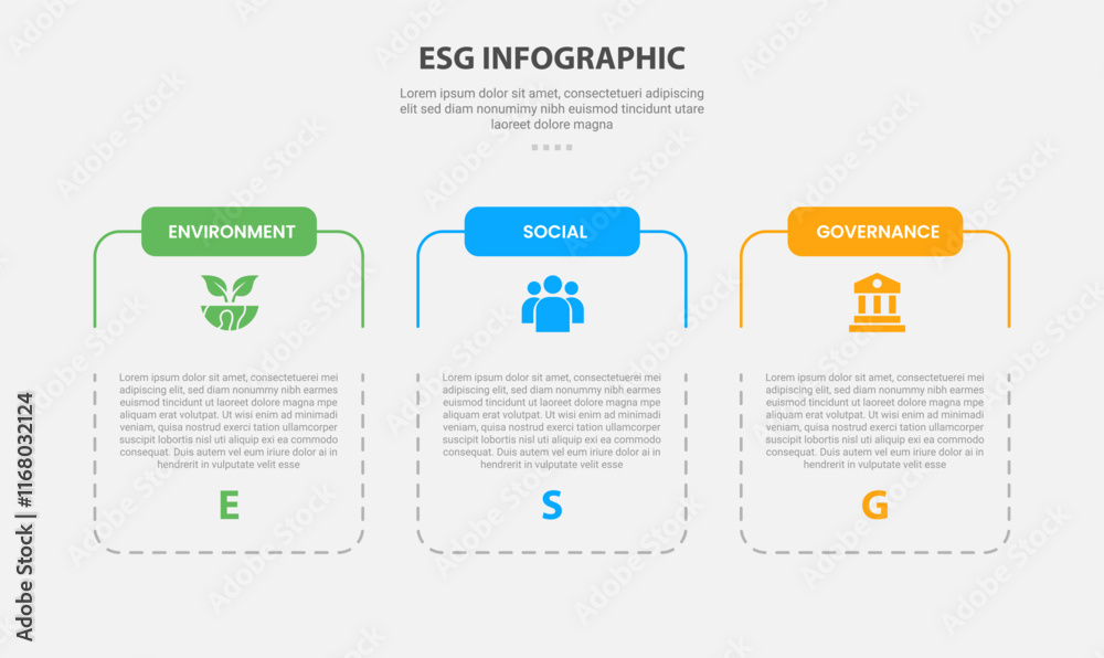 ESG infographic outline style with 3 point template with slice table ...
