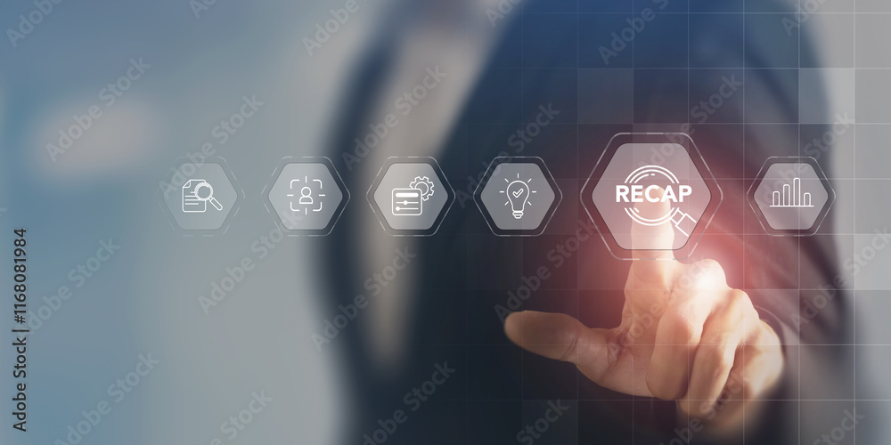 2024 Recap economy, business, financial concept. Businessman touching ...