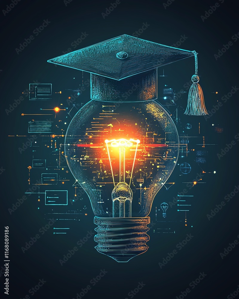 Elearning certificate program, lightbulb with graduation hat and ...