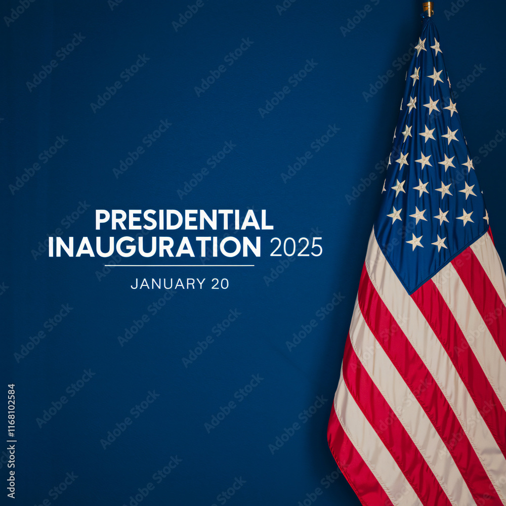 2025 US Presidential Inauguration banner with USA flags. Editable Social Media Square for ...