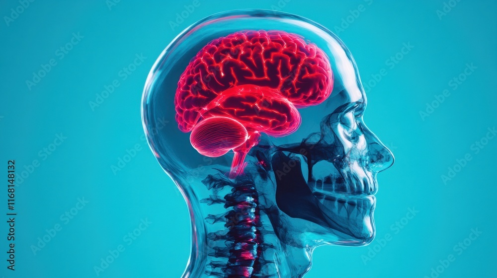 X-ray of the human head with emphasis on the brain structure to ...