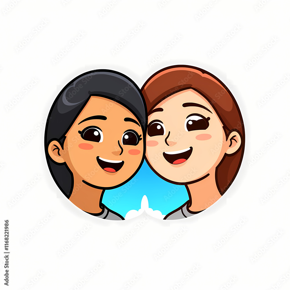 Two female avatars smiling together Dos avatares femeninos sonriendo ...