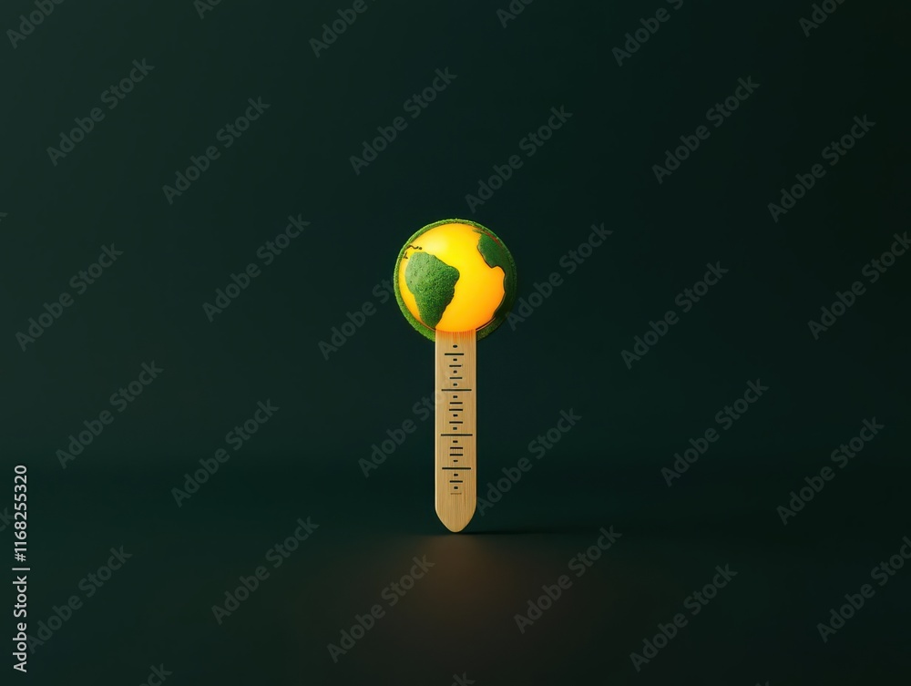 climate change impact. A symbolic image of a glowing earth thermometer ...