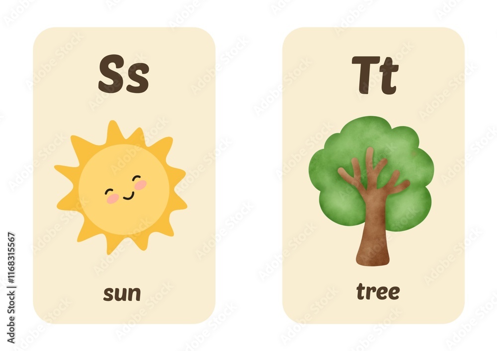 ABC Flash Cards. Letters, words and images. Educational Alphabet Cards ...