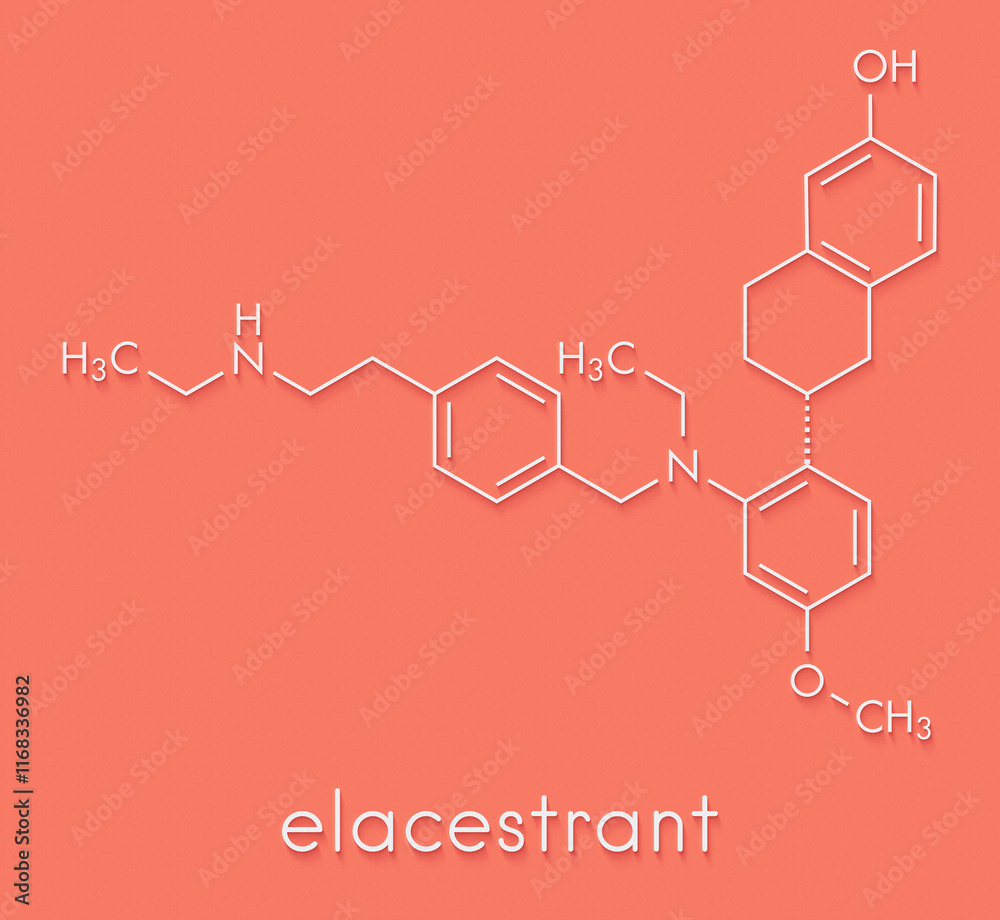 Elacestrant drug molecule. Skeletal formula. Stock Illustration | Adobe ...