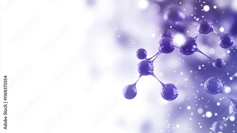 Purple molecular structure on white background with bokeh light effects ...