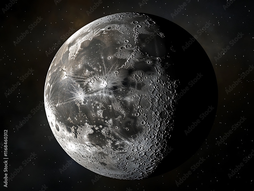High-Resolution Moon Surface with Craters and Starry Space Background ...
