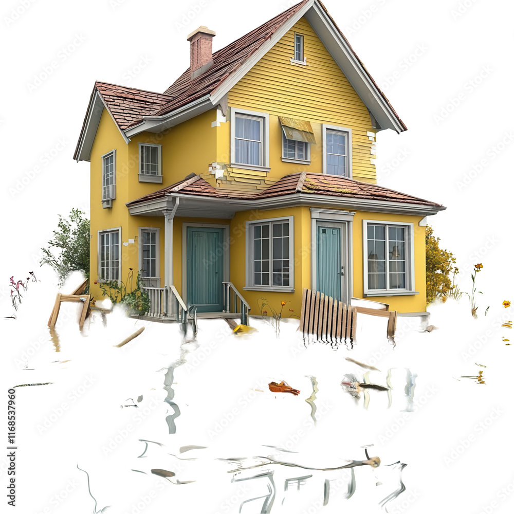 Flood disaster icon transparent background home underwater ...