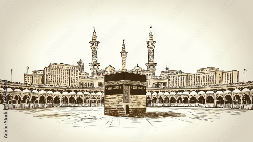 Simple Black and White Drawing of Kaaba in Mecca, Minimalistic Ink ...
