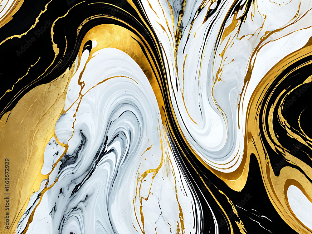 Marble Swirl "A marble swirl pattern with black, white, and gold veins ...