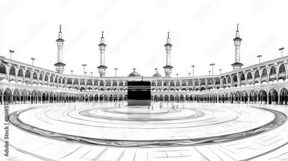 Simple Black and White Drawing of Kaaba in Mecca, Minimalistic Ink ...