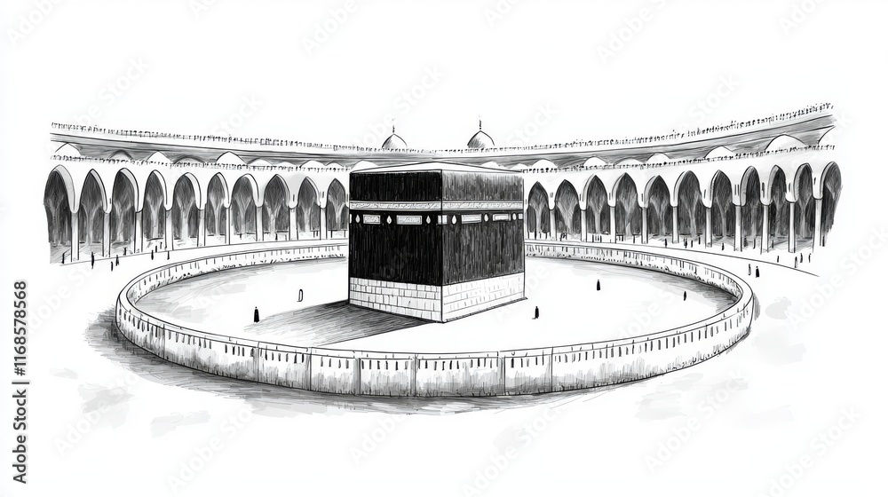 Simple Black and White Drawing of Kaaba in Mecca, Minimalistic Ink ...