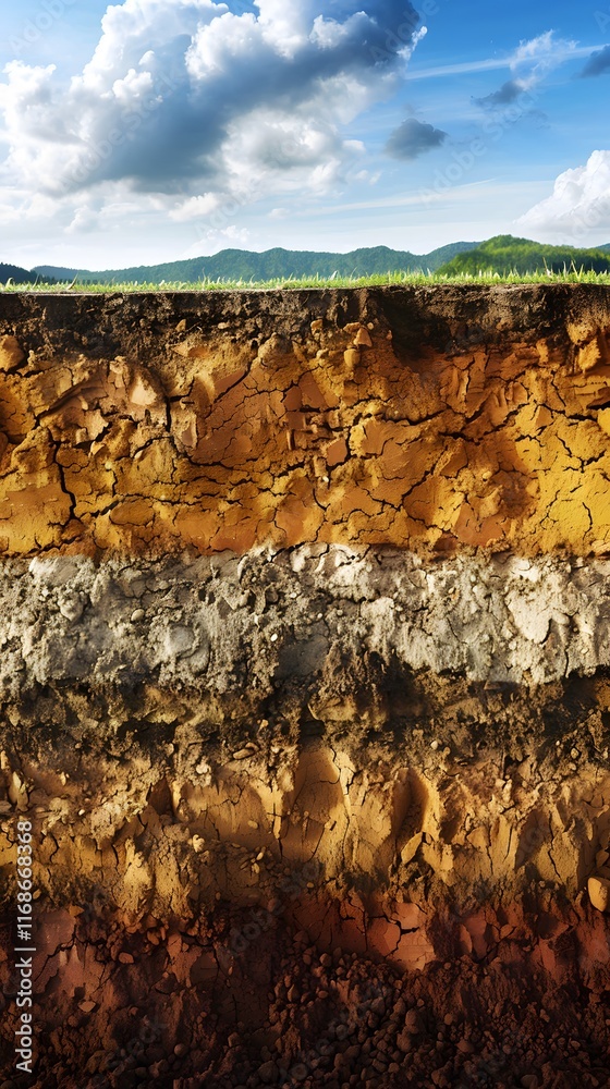 The process of soil layers forming through erosion and sediment deposition, showing how ...