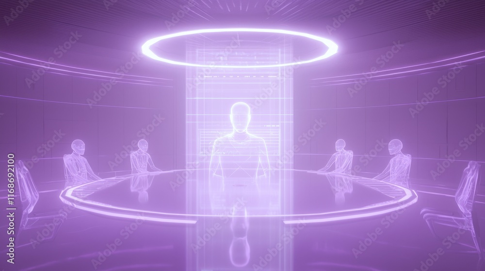 Futuristic Boardroom Meeting with AI-Driven Holographic Dashboards ...