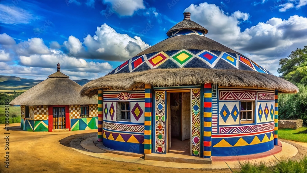 Colorful Ndebele Hut, Botshabelo, Mpumalanga, South Africa ...