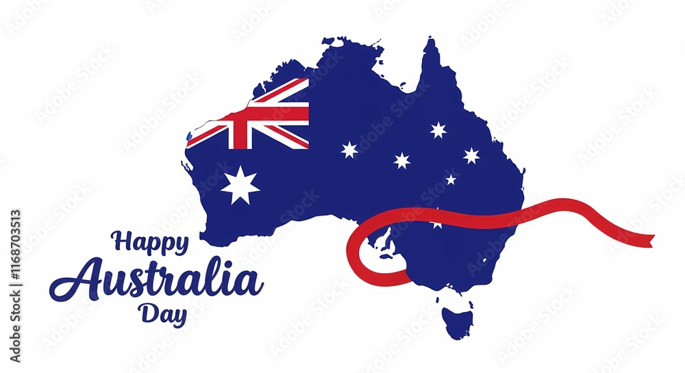 Australia Day Graphic Design Blue Map with Australian Flag, White ...