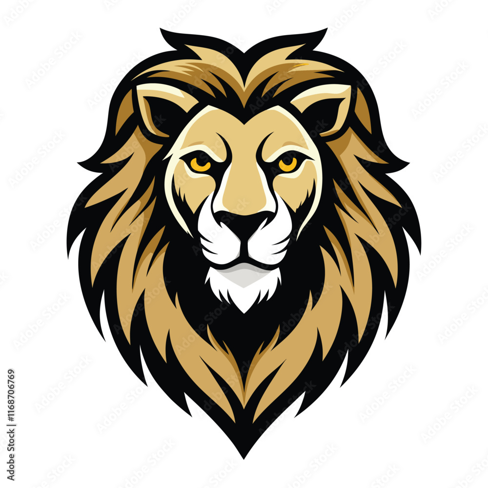 Black and white vector illustration of a lion's head, a powerful symbol ...