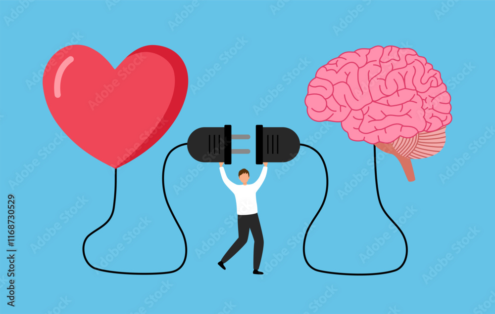 Стоковий вектор Heart and brain connection, control feeling and emotion ...